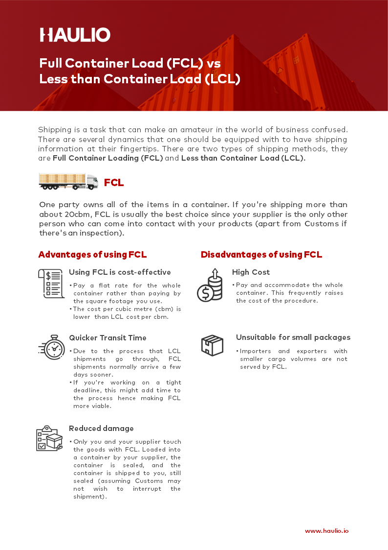 Full Container Load (FCL) vs Less than Container Load (LCL) - Haulio